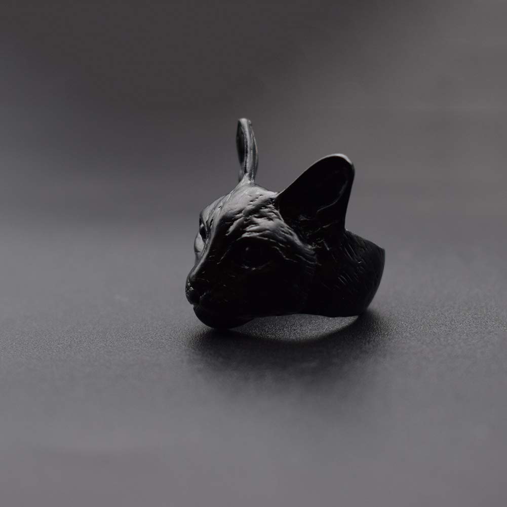 New Adjustable Black Big Head Cat Rings Women Men Jewellery (Black)