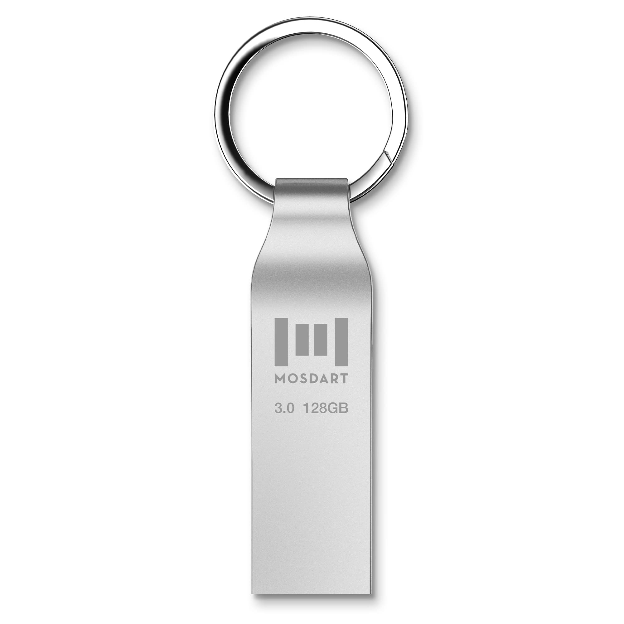 MOSDART 128GB USB 3.0 Flash Drive Metal Keychain Zip Drive Up to 90MB/s Fast Speed USB3.0 Thumb Drive,128 GB Waterproof Jump Drive USB Memory Stick,Silver