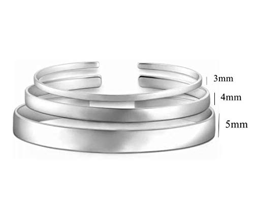 PDTJMTG Personalized Bracelet for Women Sterling Silver Custom Text Bangle (Silver (White gold plated copper))