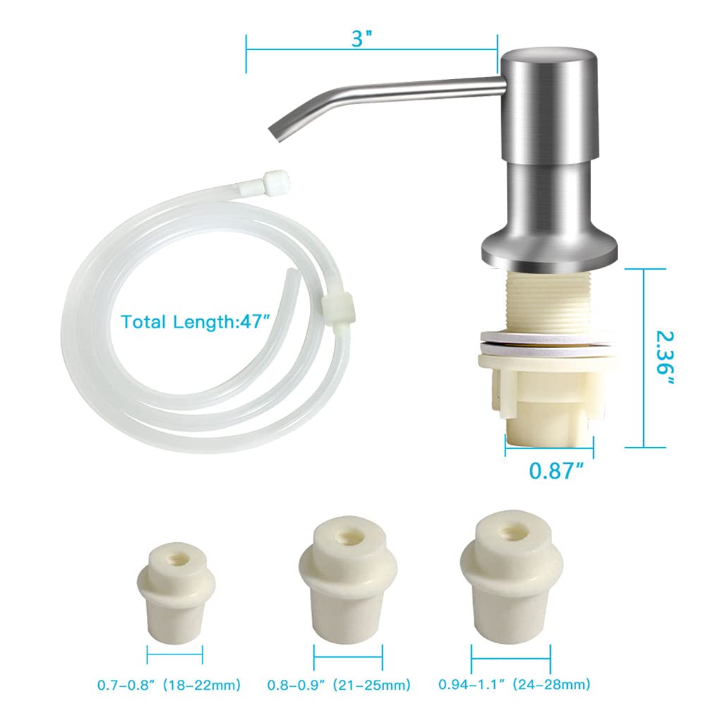 OHiHi Dish Soap Dispenser for Kitchen Sink (Brushed Nickel), Countertop Sink Soap Dispenser Water Pump with 47” No-Spill Extension Tube Kit Design for Kitchen Bathroom, No More Refills (Sliver)