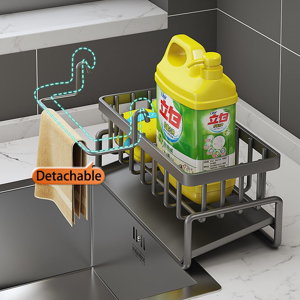 MINGFANITY Sponge Holder for Kitchen Sink with Drain Tray, Neat Kitchen Sink Caddy - Kitchen Sink Organizer - Quick Draining(Matte Black)