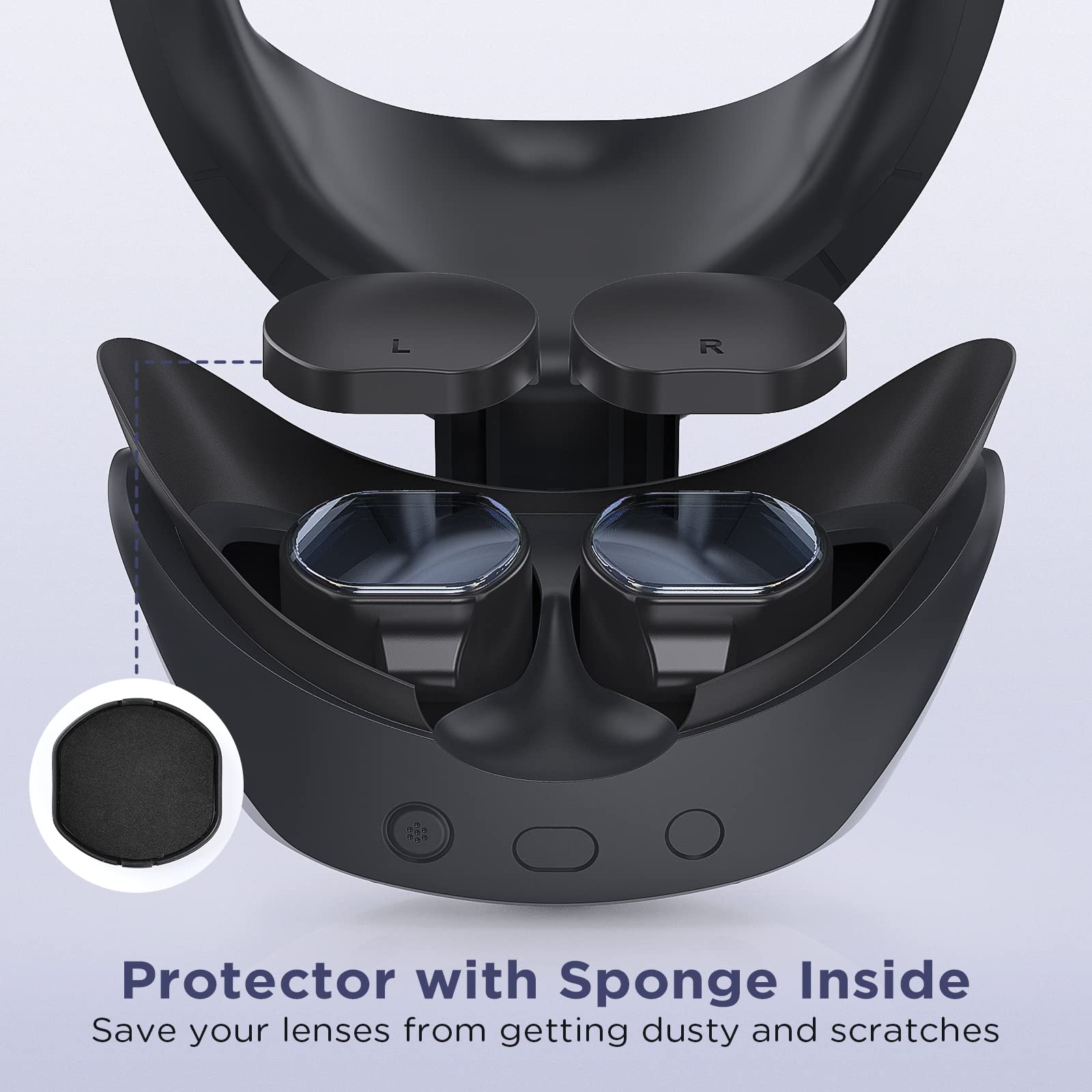TiMOVO Lens Protector & Controller Silicone Pads for PS VR2, Controller Accessories Lens Dust Cover Soft Protective Cap Reusable Silicone Patch for Gamepad for PlayStation VR2, Black and White