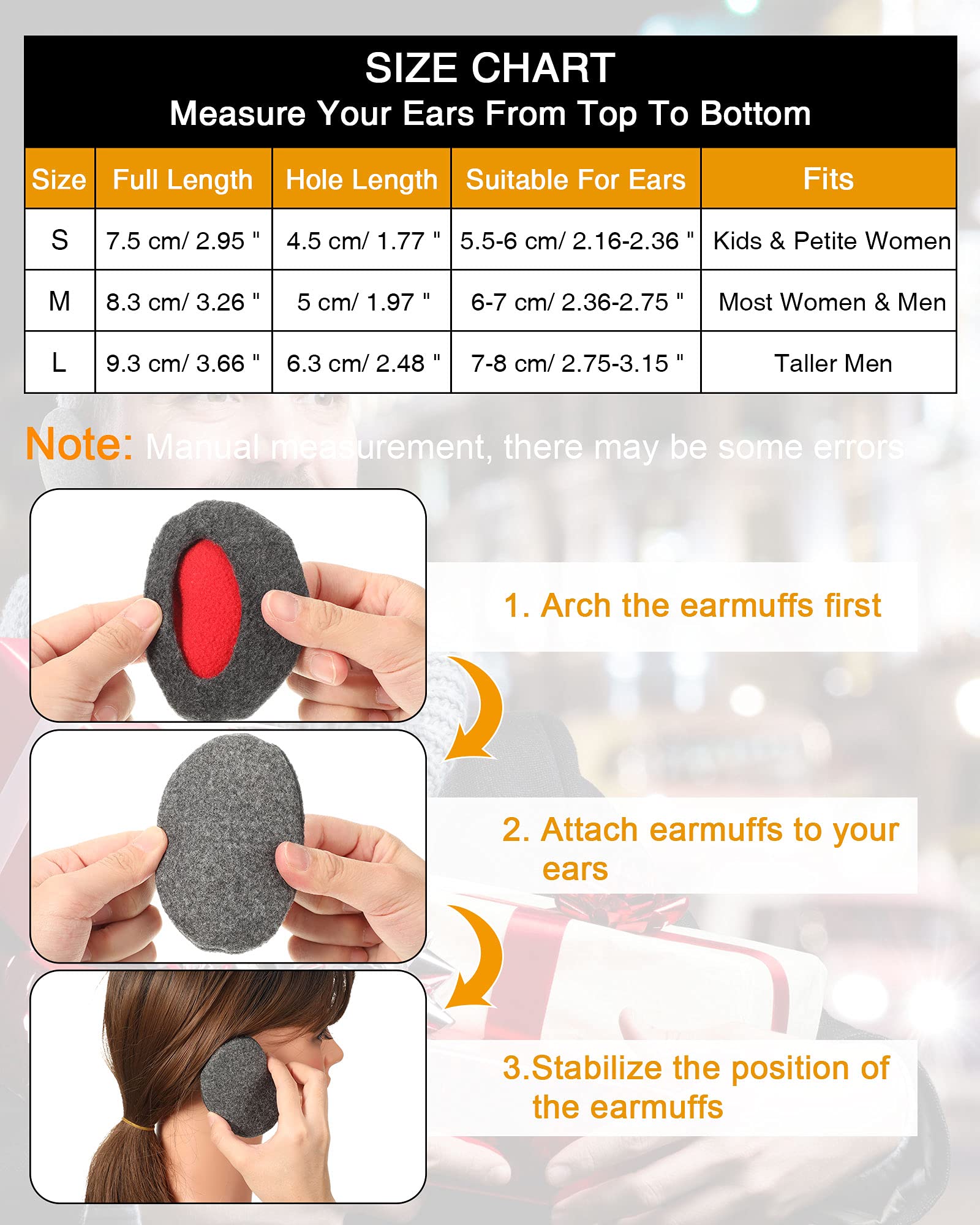 SATINIOR 2 Pairs Bandless Earmuffs Ear Warmers Winter Ear Covers Earcaps for Outdoors (Black, Gray, Small)