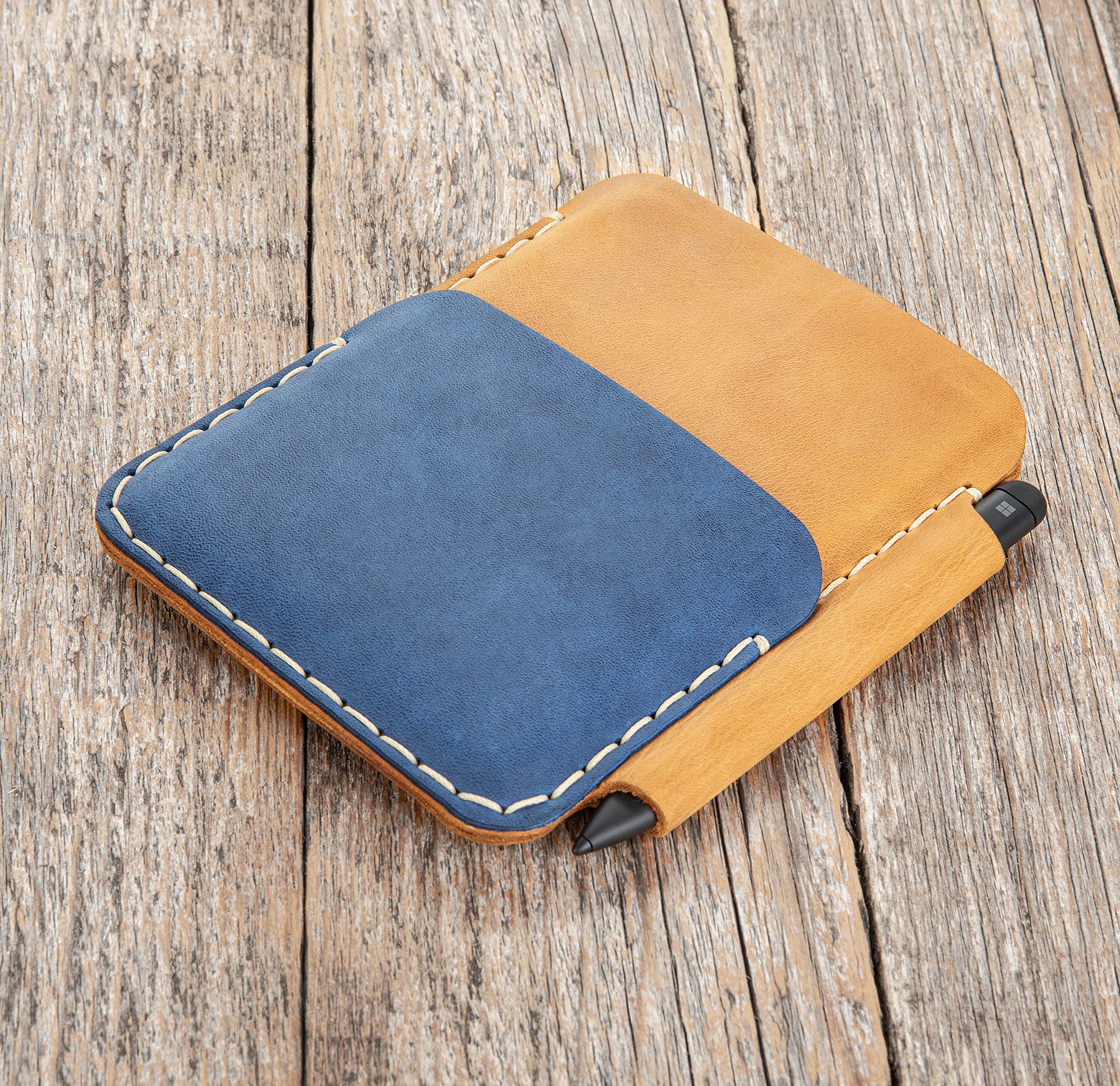 Leather case for Microsoft Surface Duo 2 / Duo. with Pen holder and card pocket (blue - brown, for Surface Duo 2 with Pen CASE)