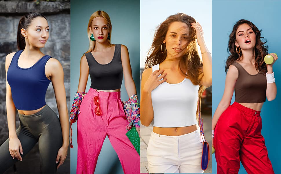 SlimPro 4 Pieces Basic Crop Tank Tops Sleeveless Racerback Workout Crop Top Sport Tank Top for Women Daily Wearing
