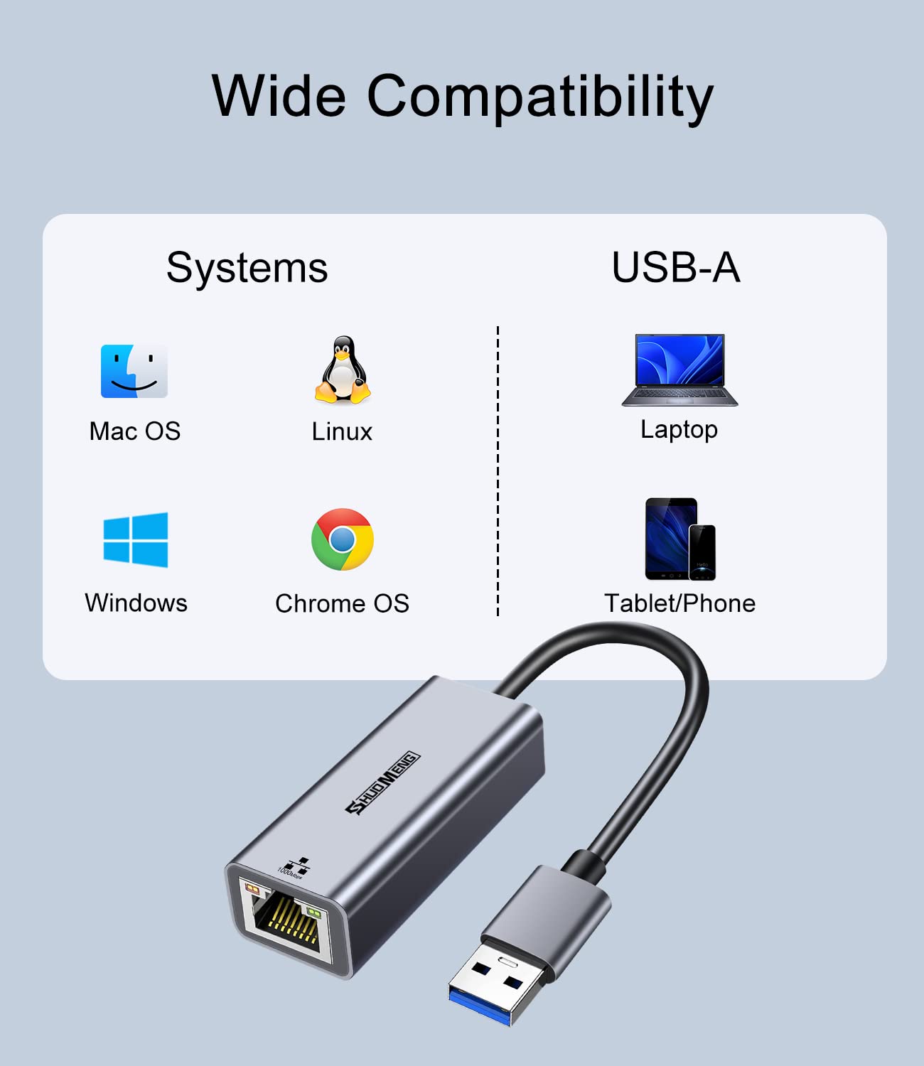 USB to Ethernet Adapter, USB 3.0 to 10/100/1000 Gigabit Ethernet USB LAN Network, RJ45 Internet, WiFi Adapter for Laptop Nintendo Switch, Windows, Surface, Apple MacBook, Mac/Linux Ethernet Adapter