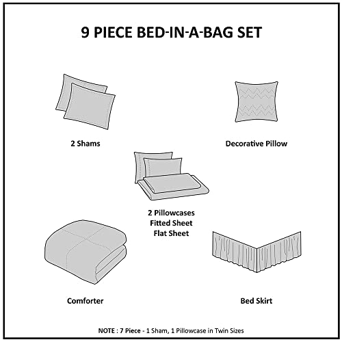 Madison Park Essentials Serenity Bed in a Bag Comforter Set, Medallion Damask Design, All Season Bedding with Cotton Sheet Set, Bedskirt, Queen(90"x90"), Taupe 9 Piece