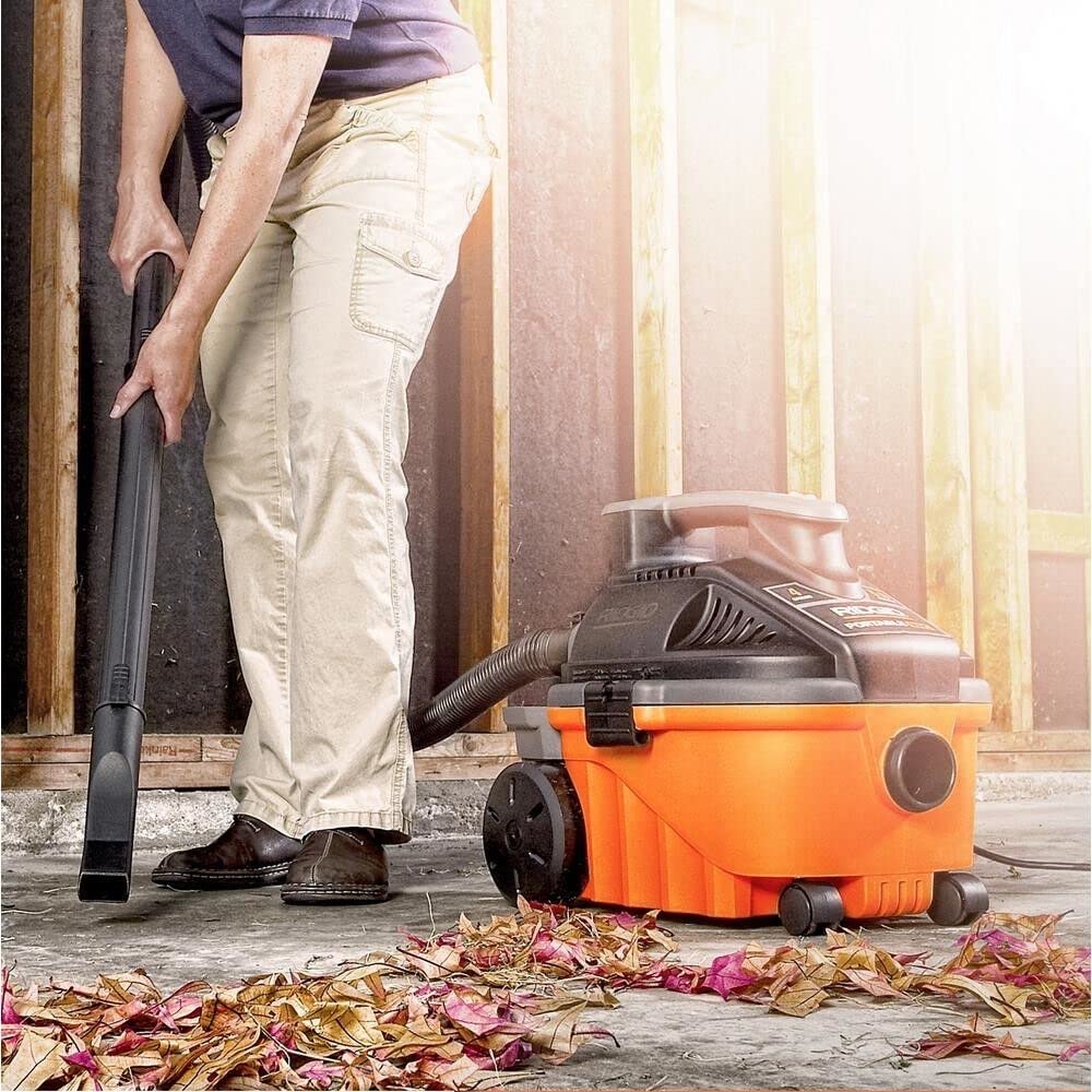 TELES Wet Dry Vacuums with Rear Wheels, 5.0 Peak HP, 4-Gallon Wet Dry Vacuum Cleaner with Tool Kit Casters Powerful Cartridge Filter