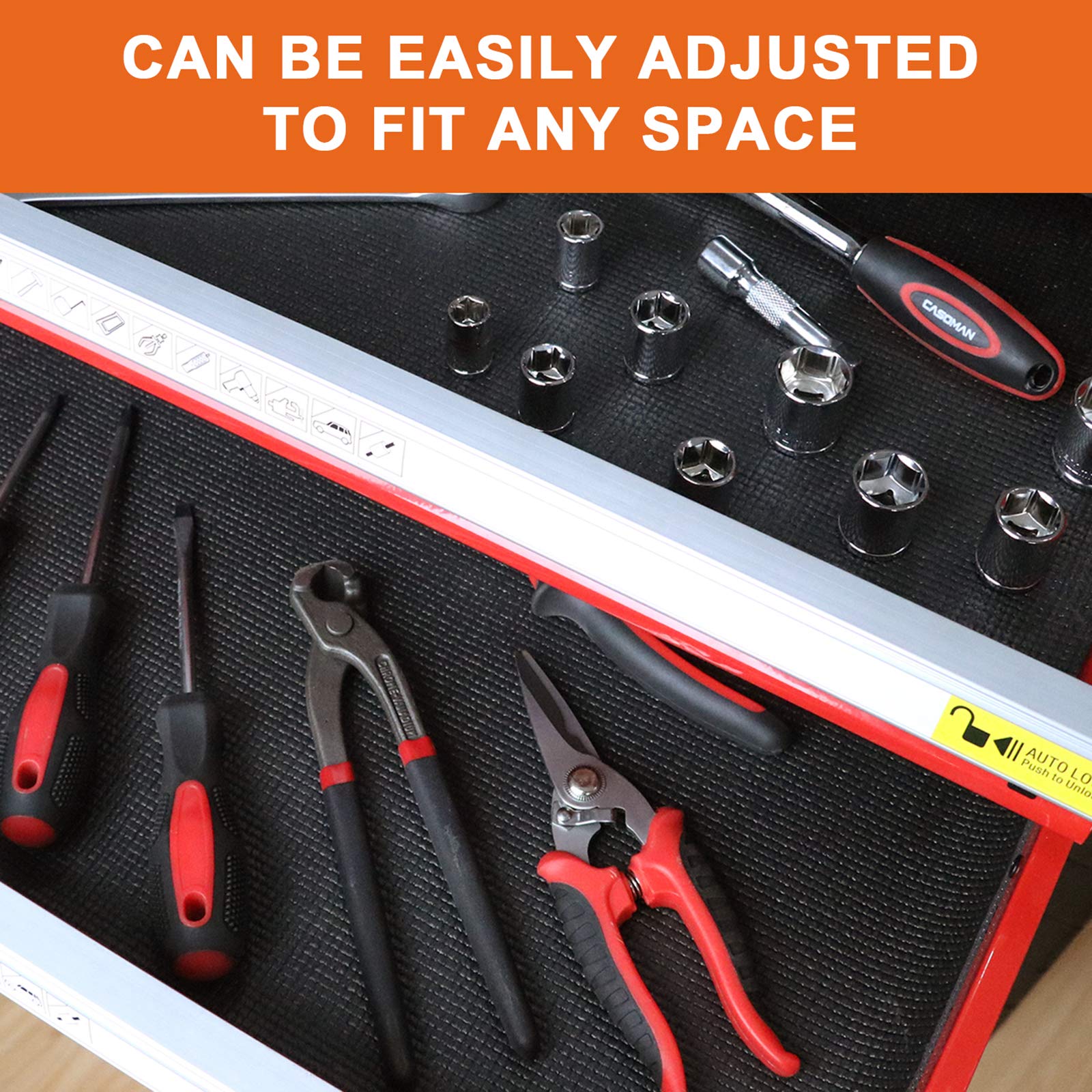 Makitoyo Professional Tool Box Liner and Drawer Liner- 16 inch (W) x 16 feet (L) x 3mm Thick, Black, Non-Slip Shelf Liner, Rubber Mat Roll for Tool Chest