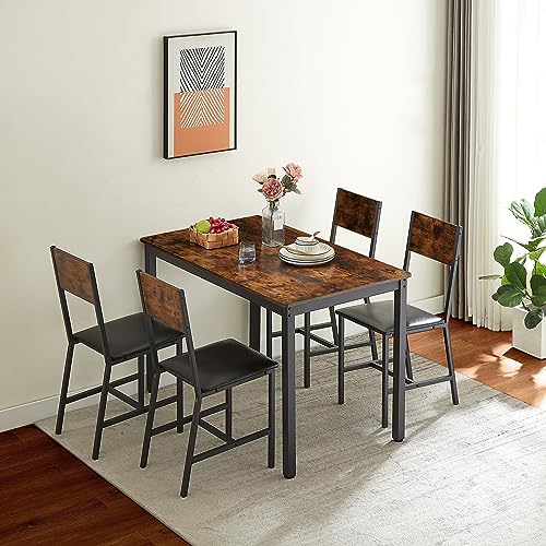 Livavege Industrial Table 4, 3-Pieces Kitchen & Dining Room Sets with 2 Benches for Small Space Dinette, Metal Frame and Wood Board, Ideal for Home Breakfast Nook, 3-pcs, Rustic Brown