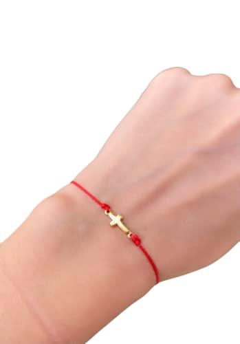 Live Gems | 14K Gold Filled Sideways Cross Red String Bracelet, Red String Cross Charm Bracelet, Summer Jewelry Gift for Her, Birthday Jewelry