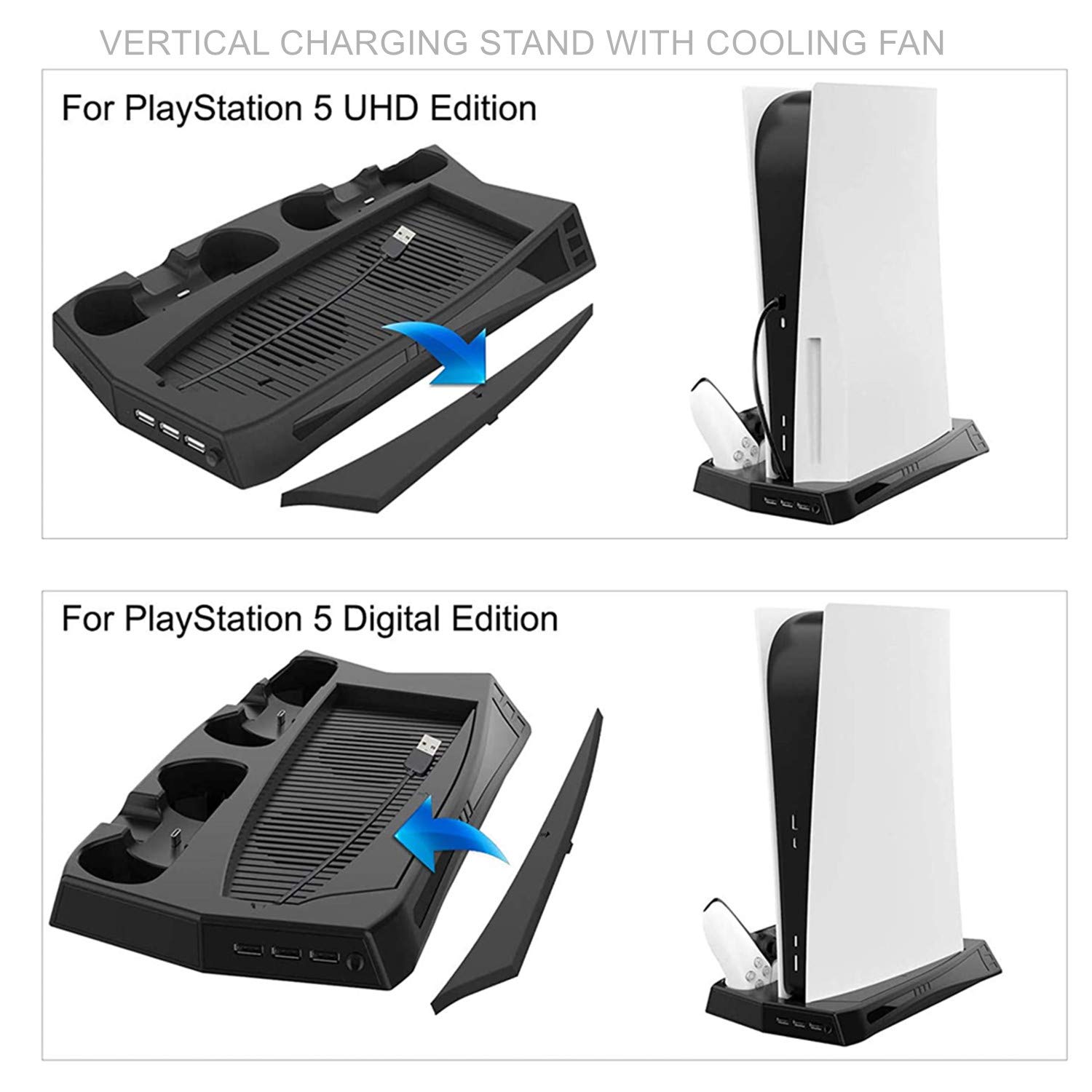 LENBOKEN Cooling Station Charging Dock for Playstation5 Digital Edition P5 UHD Edition