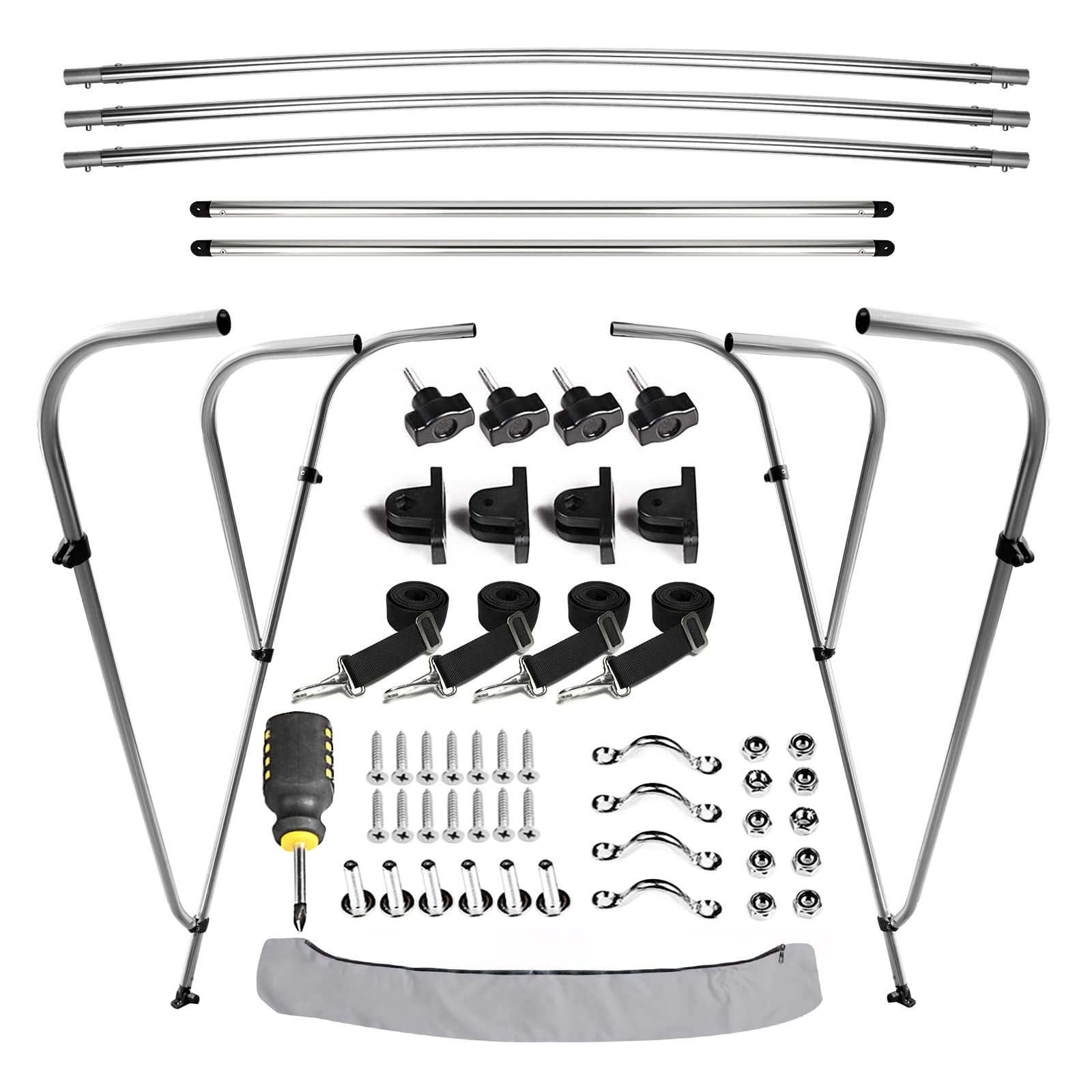 Leader Accessories Light Grey 4 Bow 8'L x 54" H x 73"-78" W Bimini Top Boat Cover Include 4 Straps 2 Rear Support Poles Mounting Hardwares Storage Boot