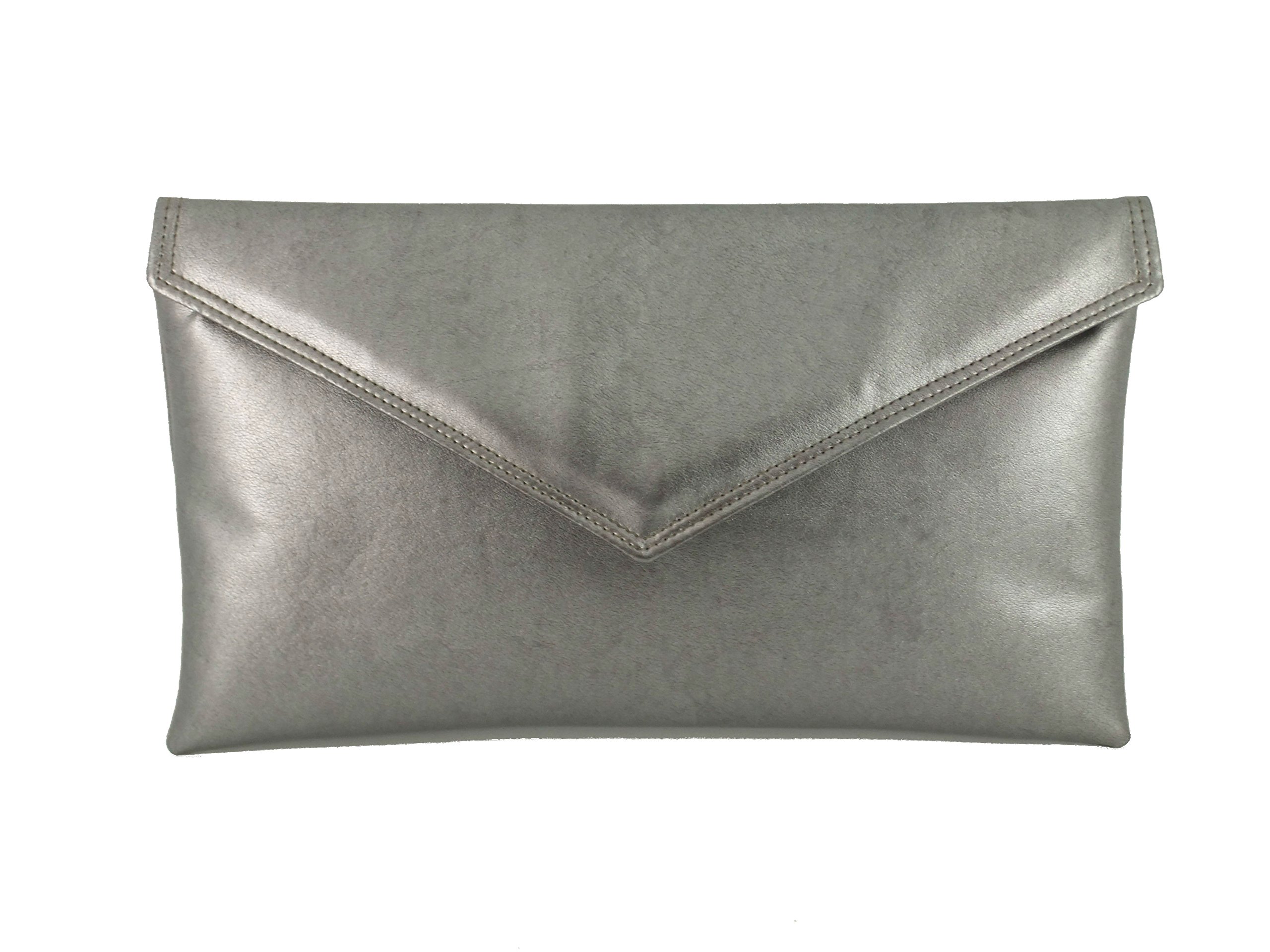 LONI Women's Synthetic Envelope Clutch/Bag Medium Gunmetal Pewter