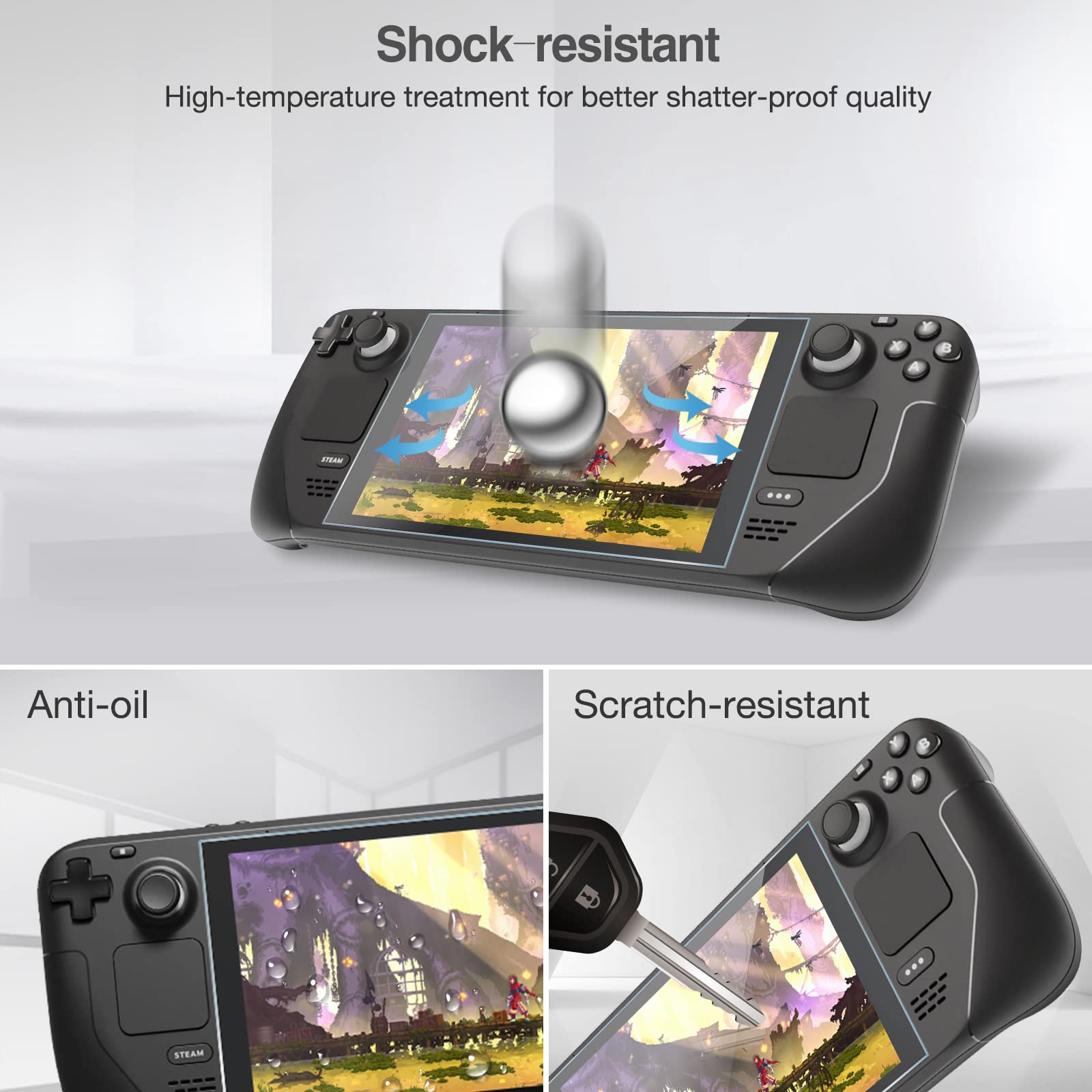 ProCase 3 Pack Screen Protector Compatible with Steam Deck 2022, 7 Inch Tempered Glass Screen Film Guard Rounded Edge Glass Screen Protector for Steam Deck