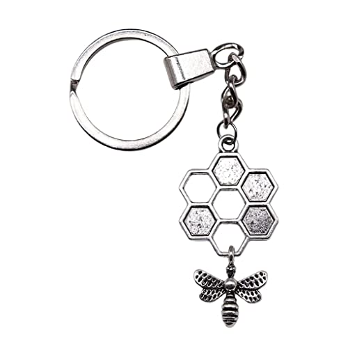 SLNFXC Souvenirs Men Keychain Sliver Colors 46x25mm Honey Bee Pendant Keyring Accessories
