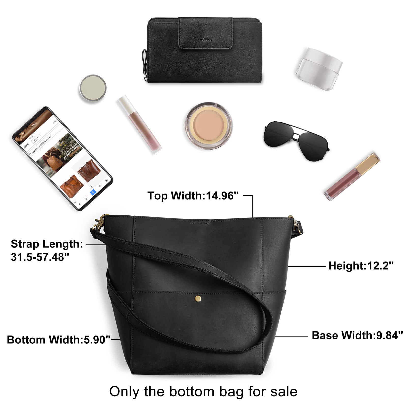 S-ZONE Genuine Leather Crossbody Bucket Bag For Women Shoulder Purses Handbag Vintage Tote Pocketbook