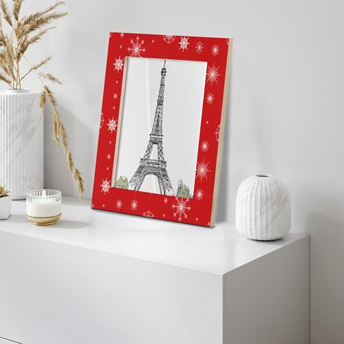 Pardick Xmas Red 4x6 Picture Frame, Christmas Snowflake Wooden Photo Frames for Tabletop and Wall Display, Picture Frame Home Office Decor