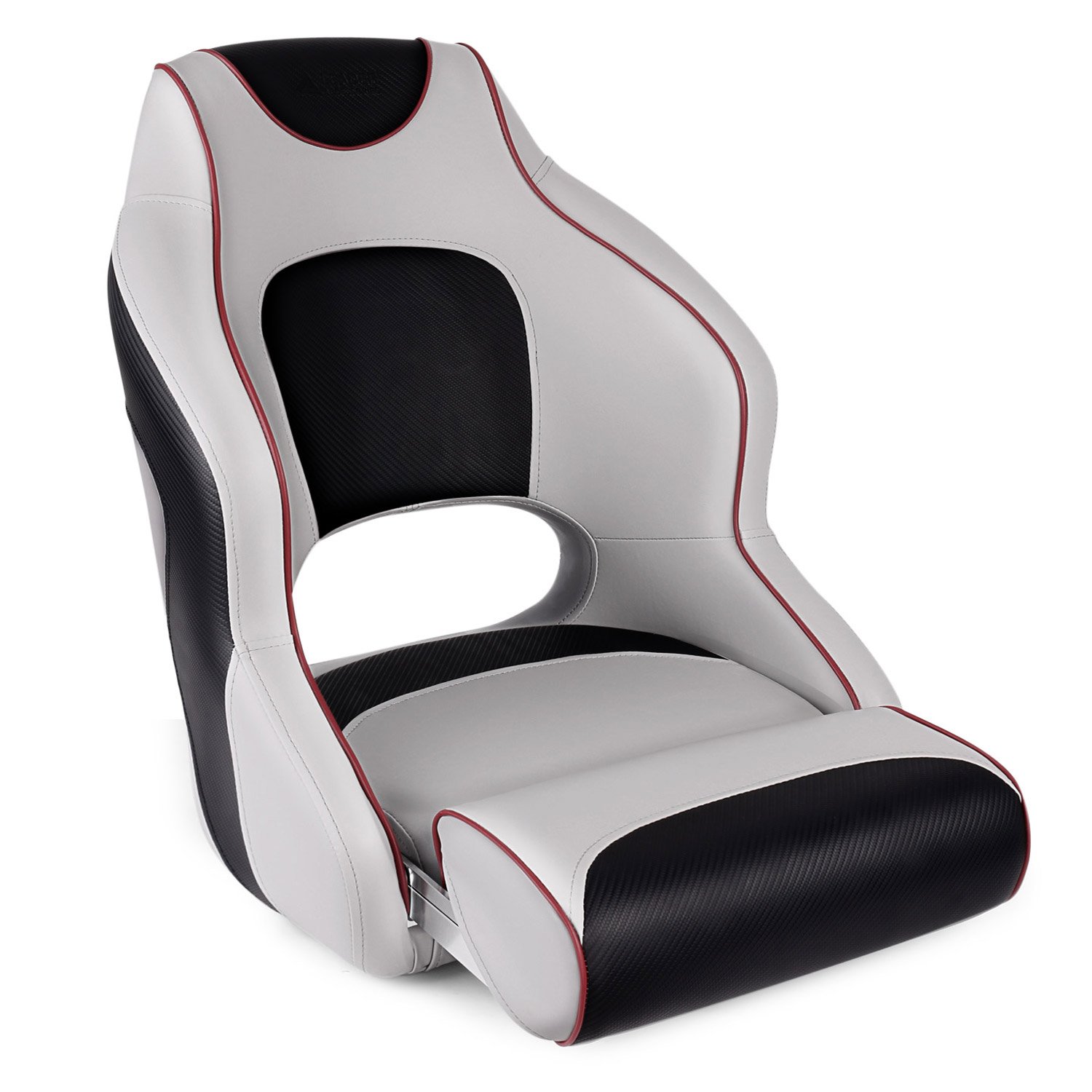 Leader Accessories Two Tone Captains Bucket Seat Premium Sports Flip Up Boat Seat (White/Charcoal)