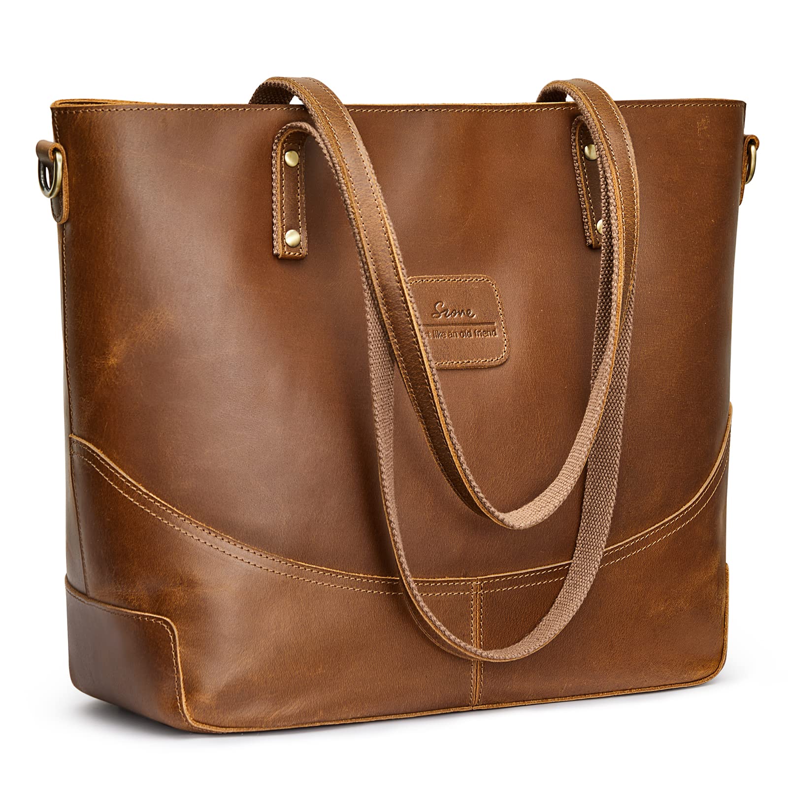 S-ZONE Genuine Leather Tote Bag for Women Large Crossbody Shoulder Work Purses and Handbags