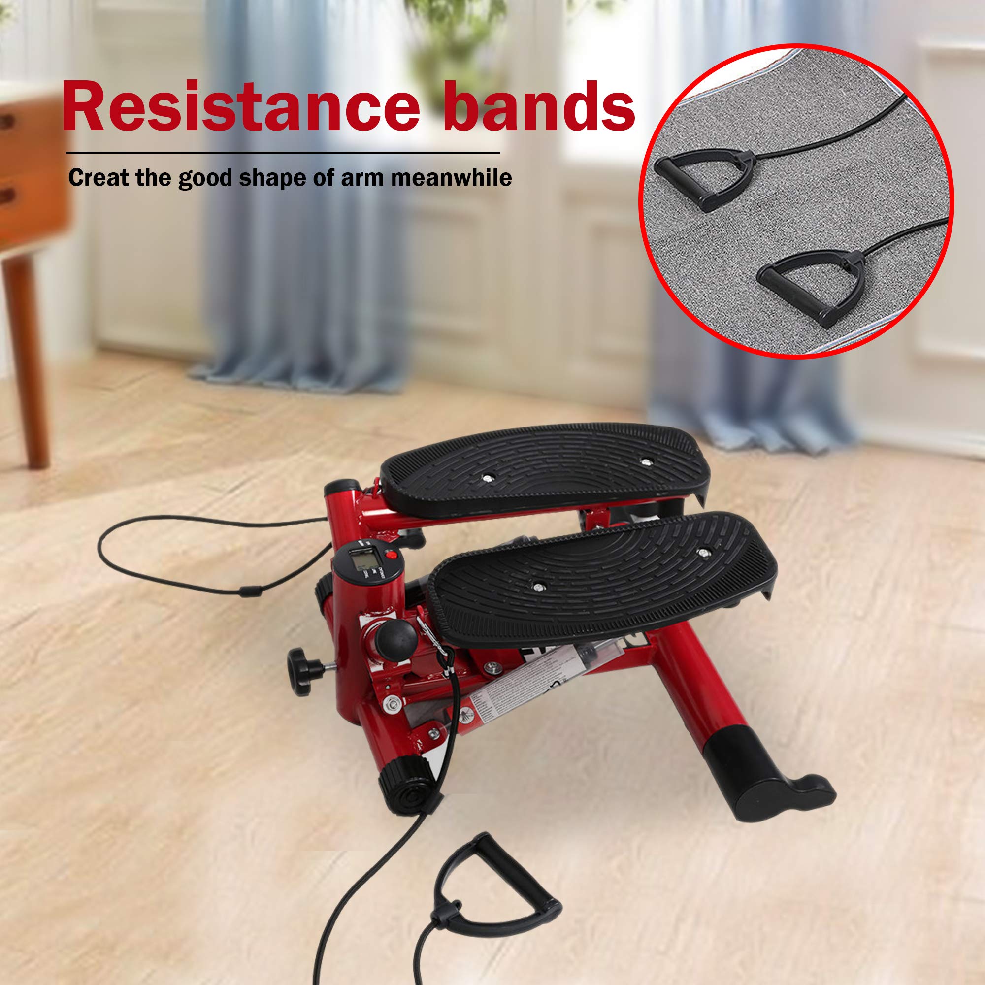Livebest Adjustable Mini Stepper Indoor Stair Stepper Twist Stepping Machine Aerobic Trainer with Resistance Bands and LCD Display for Home,Office and Gym
