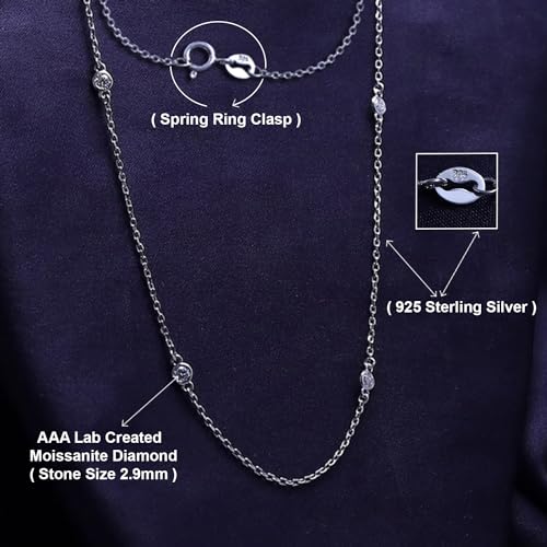 SAVEARTH DIAMONDS 2.9MM Round Cut Moissanite Diamond Lab Created Bezel Set Yard Station 36" Long Chain Necklace In 14k White Gold Over Sterling Silver Jewelry (G-H Color, 1.60 Cttw)