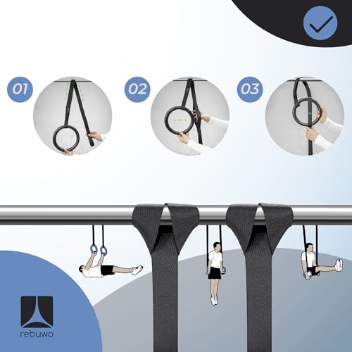 Rebuwo Professional Gymnastic Rings, Gym Rings with Straps, Pull Up Rings, Non-Slip Gymnastic Rings, Pull up Rings with Straps, Gymnastic Rings with Adjustable Straps