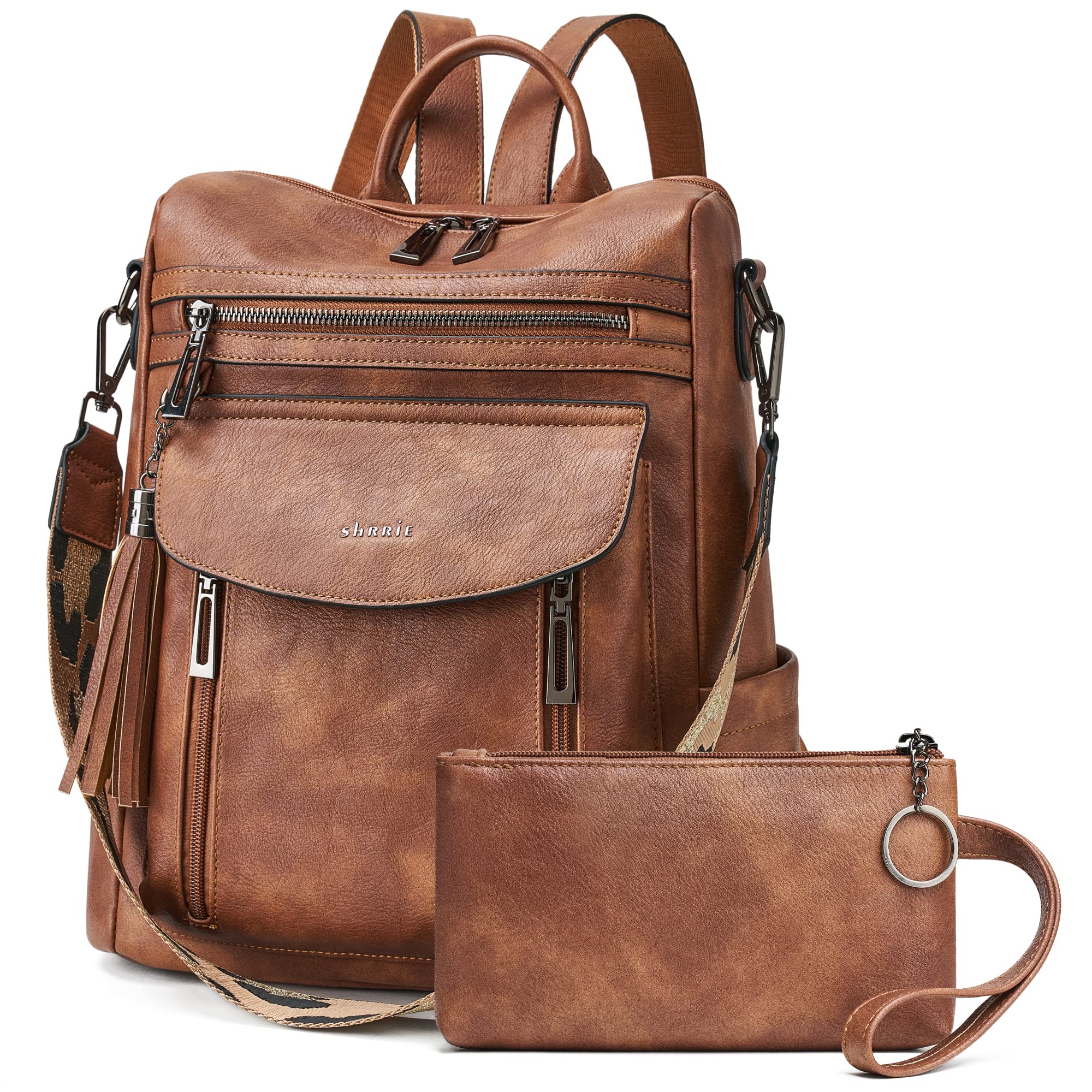 Shrrie Backpack Purse for Women Fashion Purse Backpack Satchel Travel Leather Backpack Shoulder Bag with Wristlet