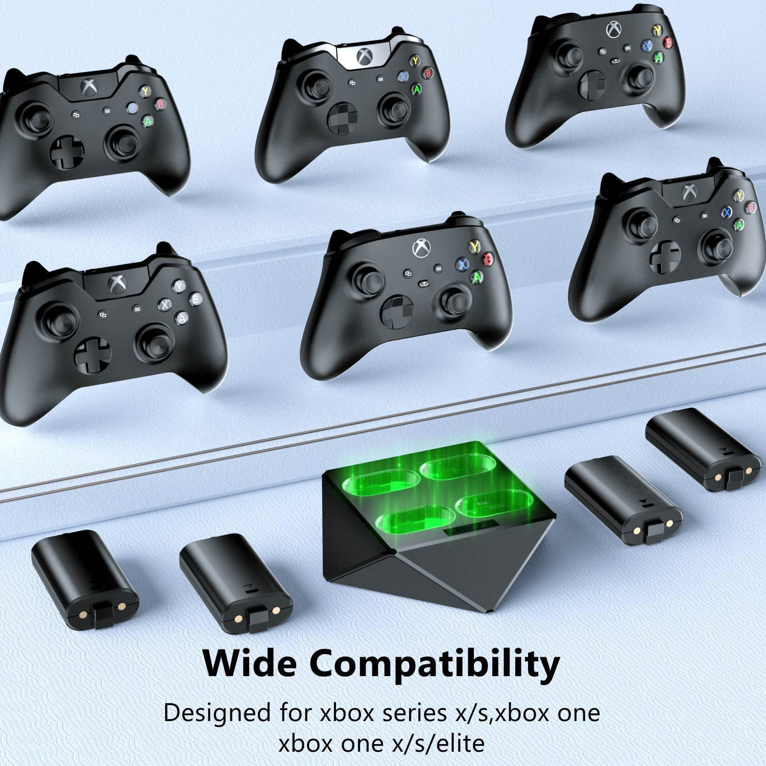 Rechargeable Battery Packs for Xbox One/Xbox 1 S/X/Elite/Xbox Series X|S Controller,Charger Station with 4pcs 1200 mAh Battery Accessory Kit and a Charging Cord