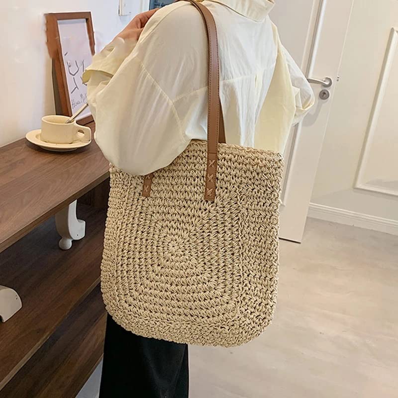 SFMZCM Summer Large Capacity Shoulder Bag Rattan Beach Bags Woven Handle Bag Casual Lady (Color : E, Size : 1)