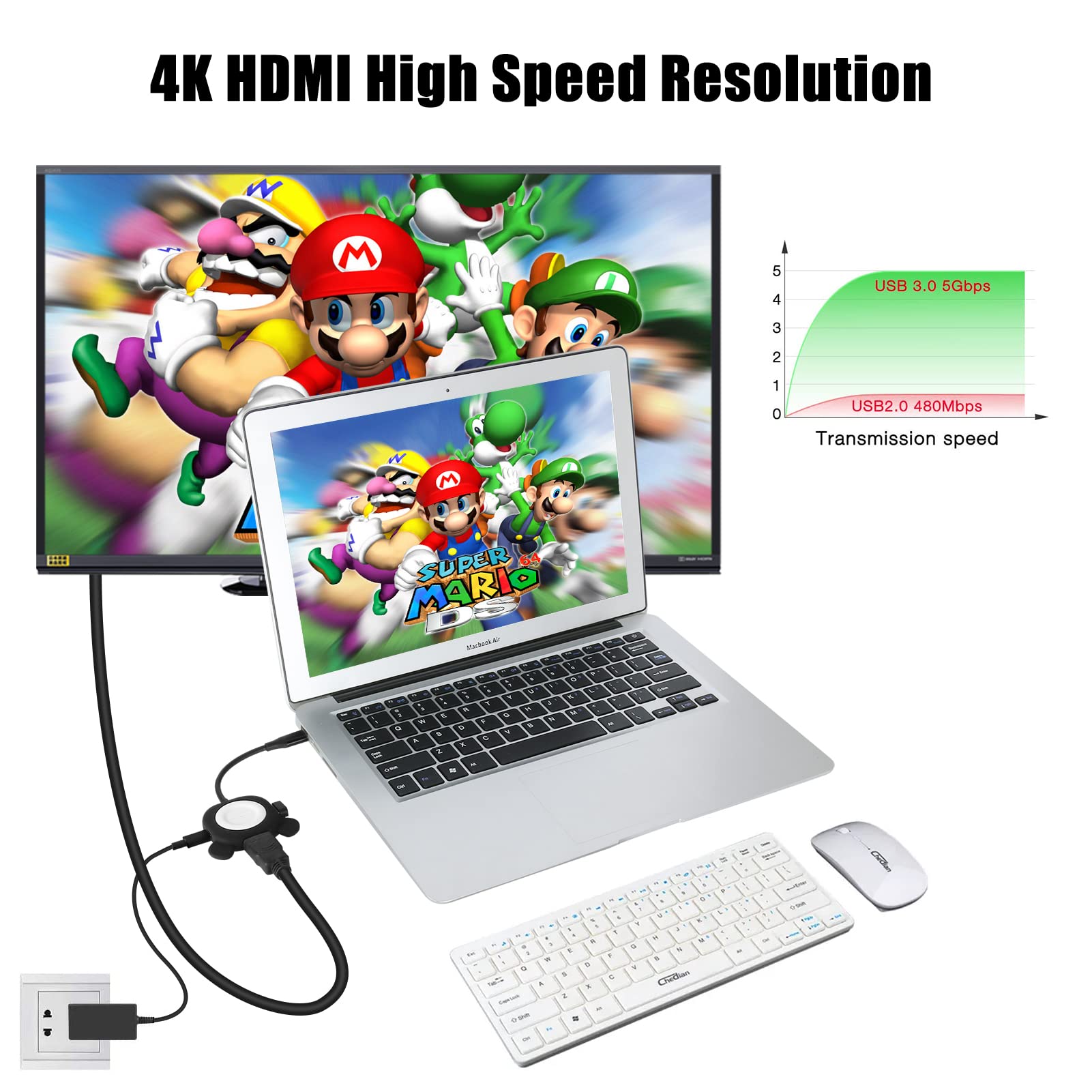 Switch Docking Station Adapter for Nintendo Switch Dock:4K HDMI USB 3.0 Hub Switch and Type C PD Charger Port Applied to Steam Deck MacBook Pro/Air Samsung Smartphone