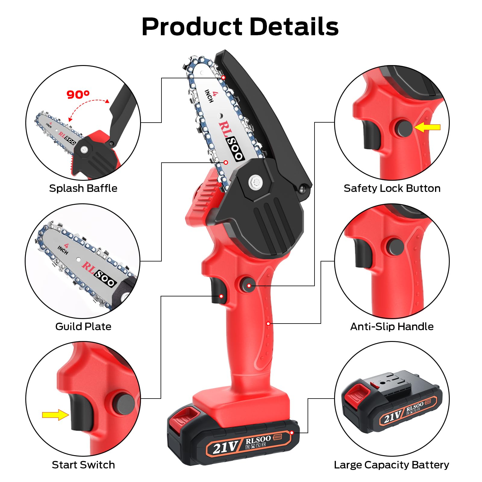 Mini Chainsaw, RLSOO Upgraded 6 Inch 24V Battery Powered Mini Chainsaw Cordless, Portable Electric Chainsaw with 2 Batteries and 2 Chains, Handheld Rechargeable Chainsaw for Wood Cutting Tree Pruning
