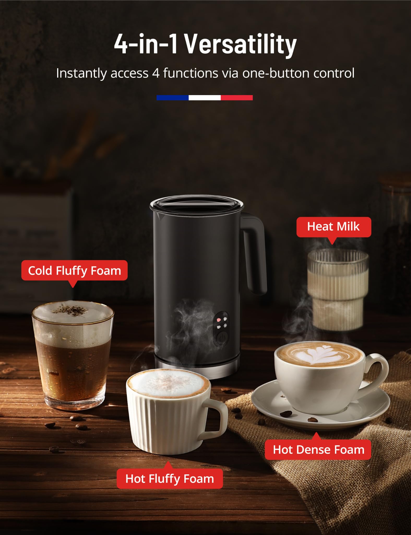 RATRSO Milk Frother, Electric Milk Steamer, Hot and Cold Foam Maker, Automatic Milk Warmer, Silent Operation for Coffee, Latte, Cappuccino, Hot Chocolate