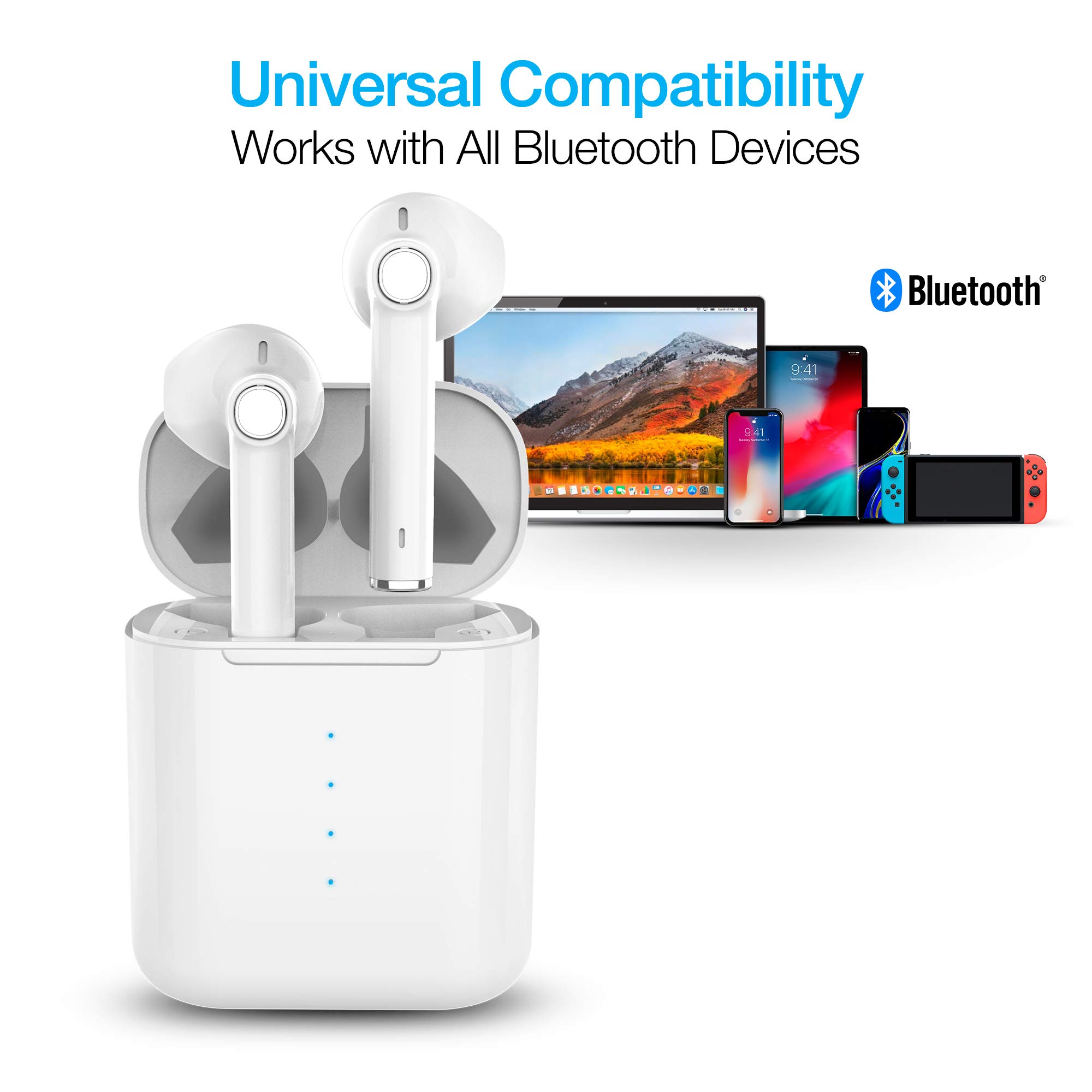 Naztech Xpods True Wireless Stereo Sound Earbuds & Pocket-Sized Wireless Recharging Case [Noise Cancelling] Bluetooth Wireless Earphones for Everyday (White)