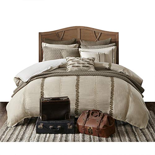 Madison Park Signature Chateau King Size Bed Comforter Set Bed In A Bag - Taupe , Soutache Cord Embroidery β 9 Pieces Bedding Sets β Faux Linen Bedroom Comforters
