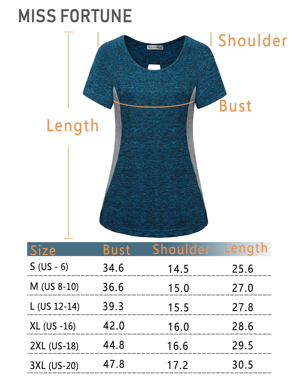 MISS FORTUNE Womens Exercise Tops Short Sleeved Moisture Wicking Atheltic T-shirt Plus Size Gym Shirts for Yoga Grey Pilates Clothes Medium