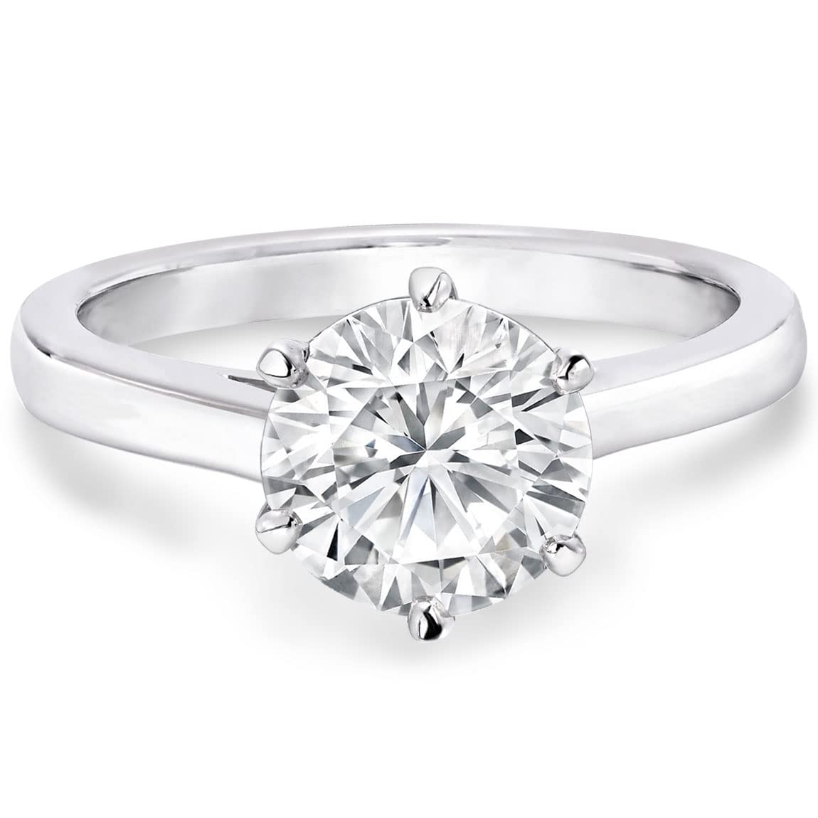 Sizeron 2.0 Carat Moissanite Engagement Rings D Color VVS1 Round Cut Classical Six-Prong Anniversary Wedding Promise Ring Plated Sterling Silver