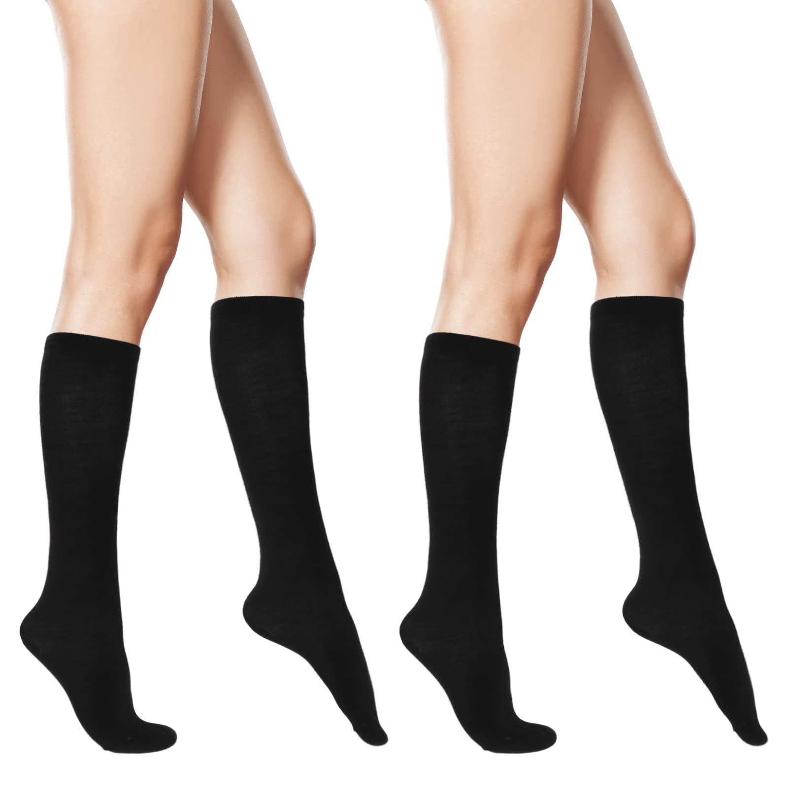 Sibba 2 Pair Womens Cotton Knee High Socks Winter Thermal Boot Top Long Socks Causal Soild Stripe Tube Knee Socks for Ski Snowboarding Hiking