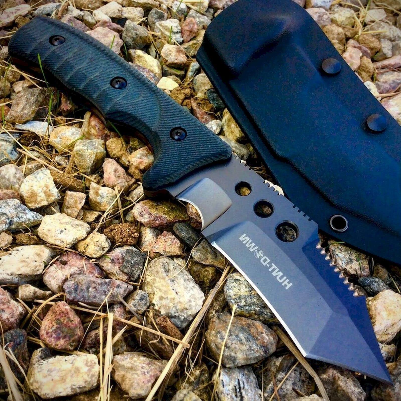 S.S. Fixed Knives Hunt-Down 10'' Stainless Steel Blade Full Tang Hunting Survival Fixed Blade Knife With Black Sheath