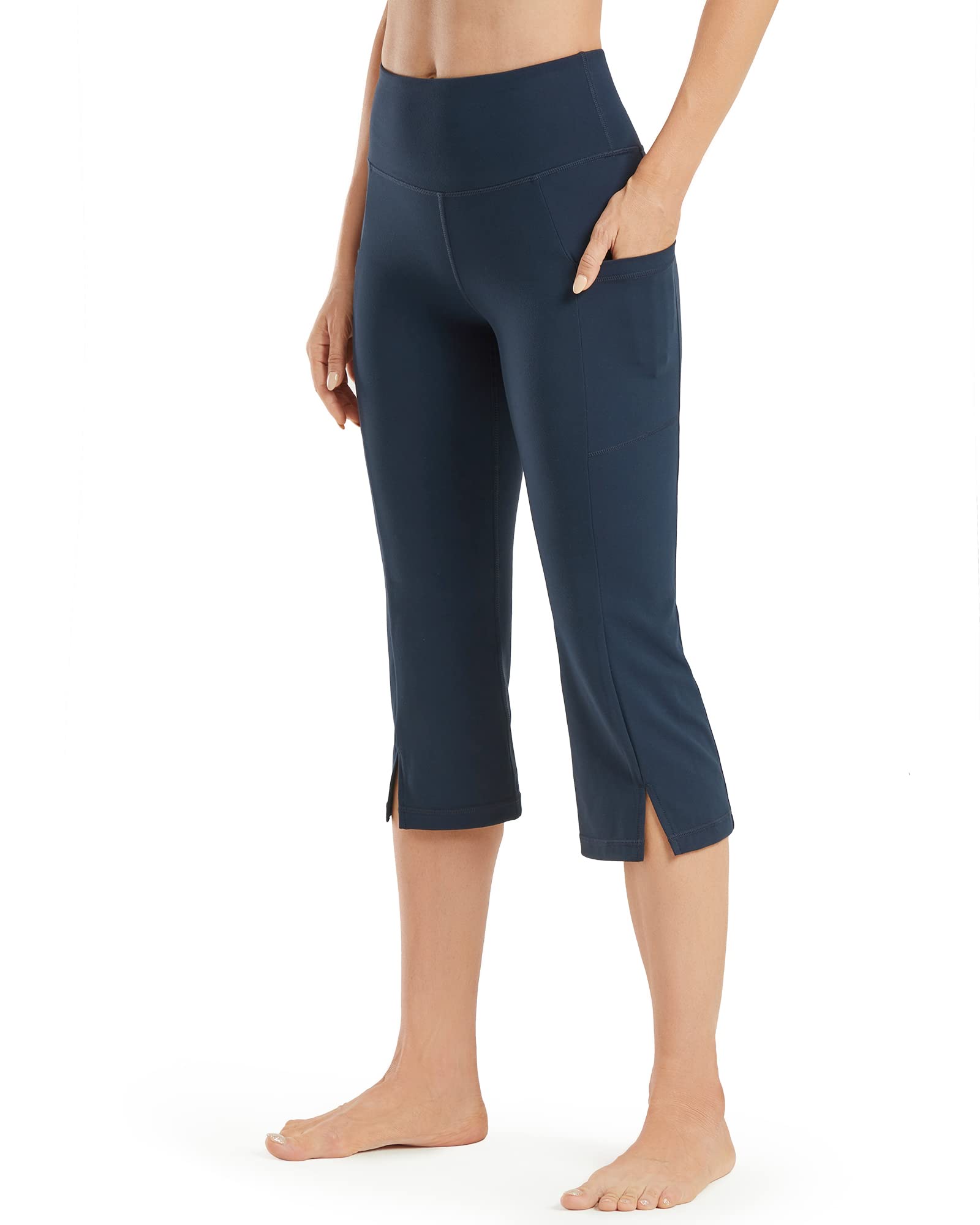 Promover Bootleg Yoga Pants with Pockets for Women Crop Pant Comfy Soft 4 Way Stretch Exercise Workout Pants(Navy,M)