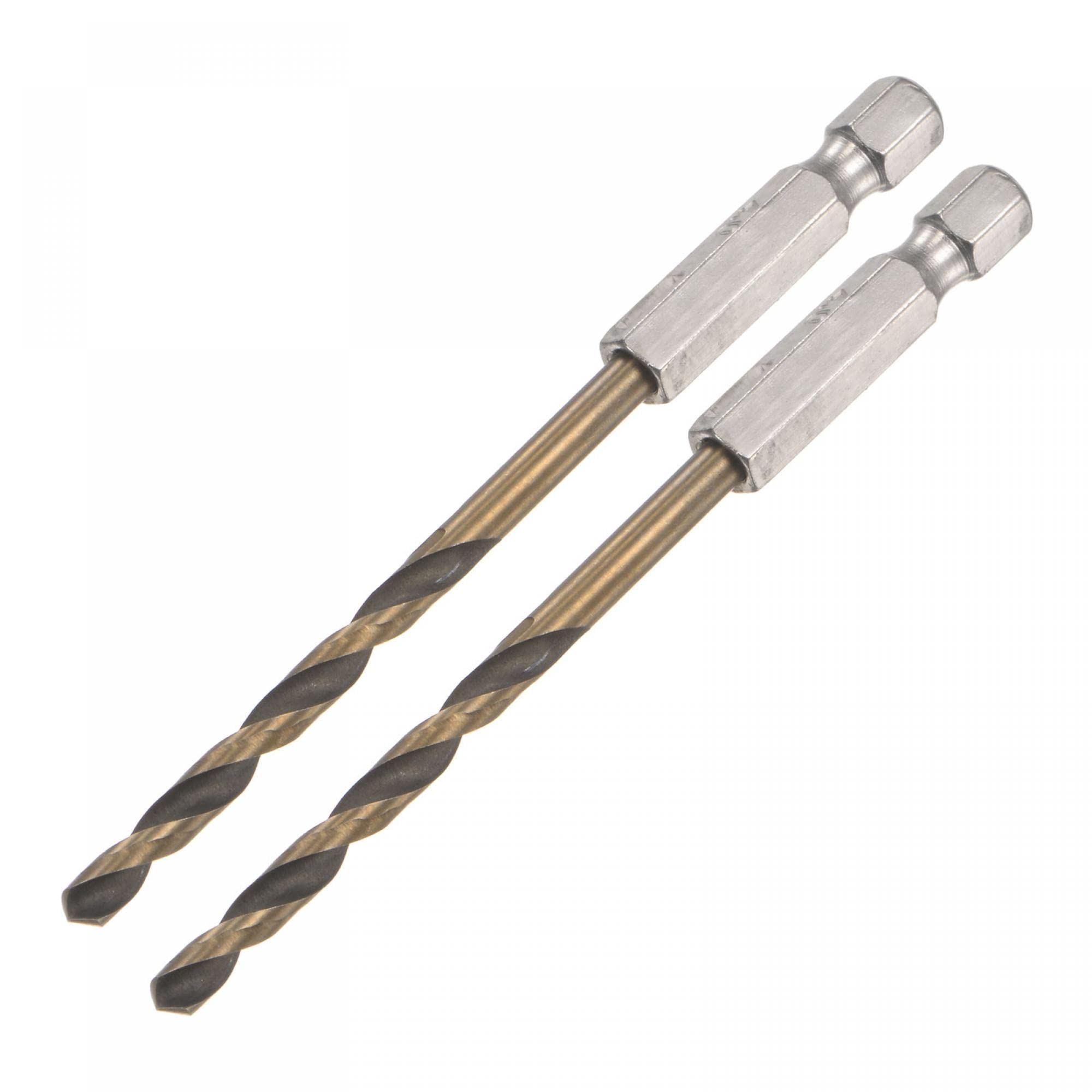 uxcell 2 Pcs High Speed Steel Hex Shank Twist Drill Bit, 4mm Drilling Dia with 1/4 Inch Hex Shank 95mm Length