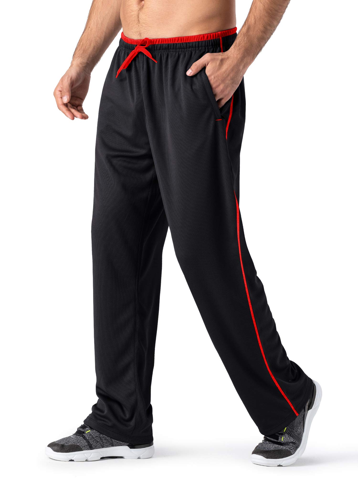 MAGNIVIT Sport Pants for Men Loose fit Warm Up Baggy Sweatpants with Zipper Pockets Black/Red