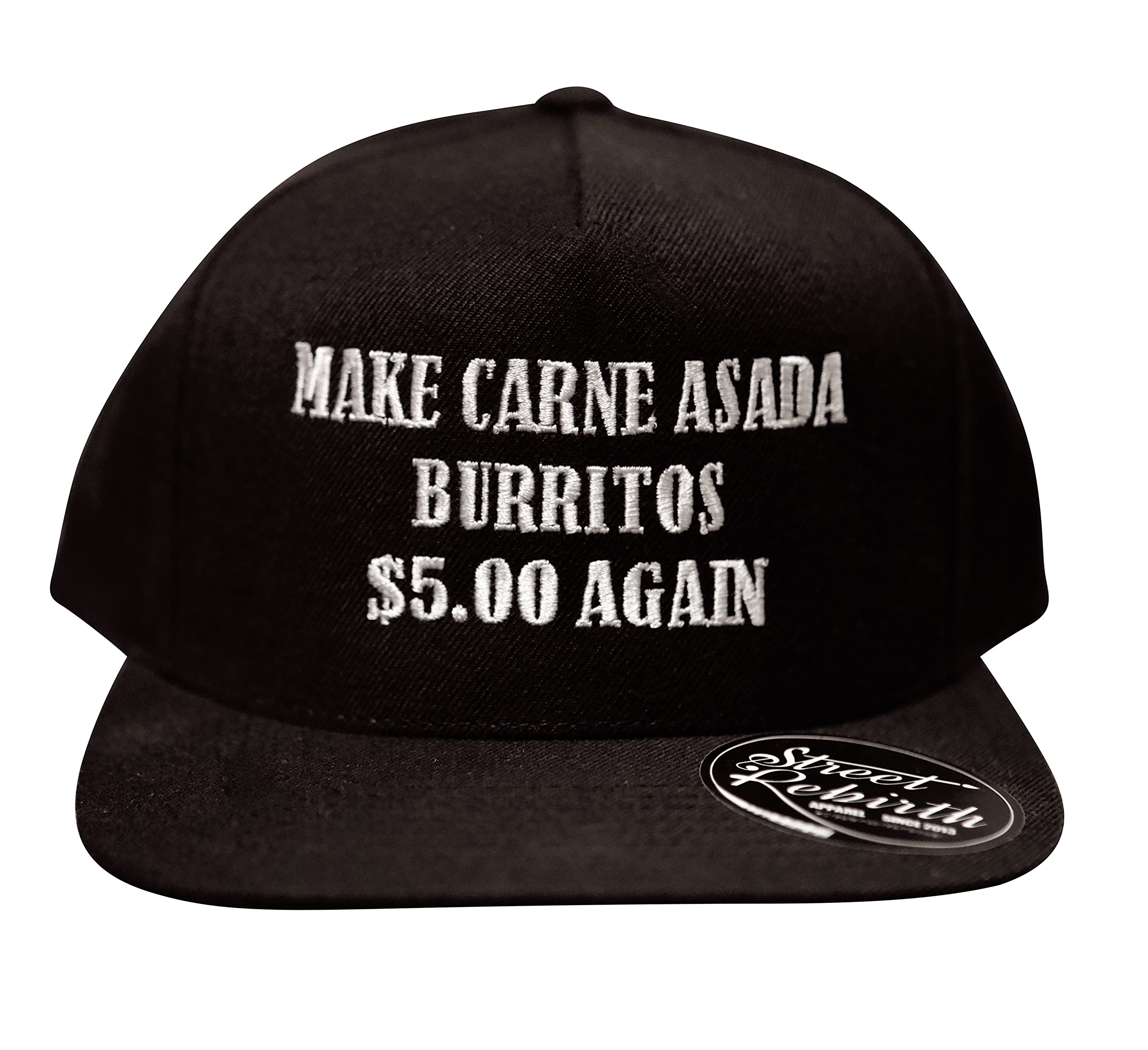 Make Carne Asada Burritos 5 Dollars Again Baseball Cap - Red Trump Parody Hat - Make America Great Again Remix - Funny Political Laugh