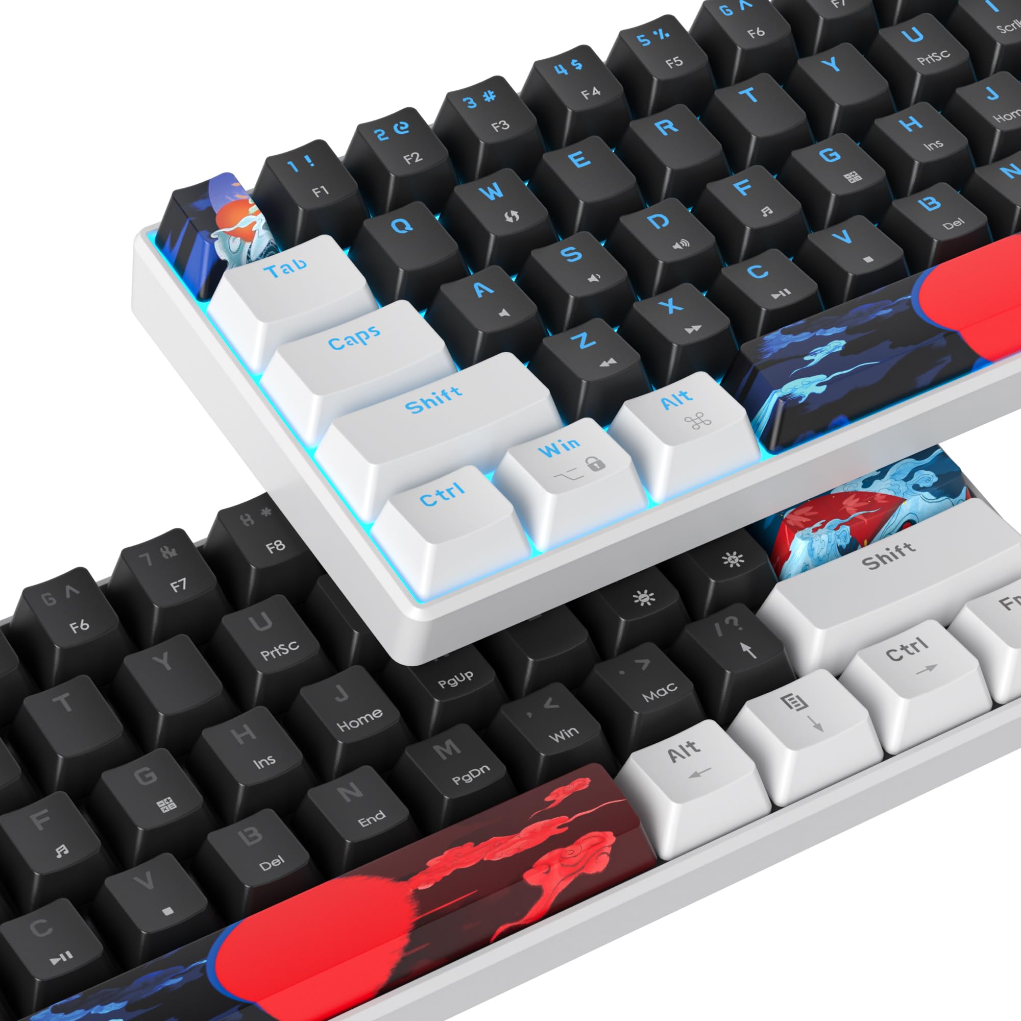 Ussixchare 60% Mechanical Keyboard Mini Gaming Keyboard 60 Percent with Red Switch Wired Type-C Cable Mini Keyboard with Blue Light Backlight for Laptop/PC Gamer(Black-White)
