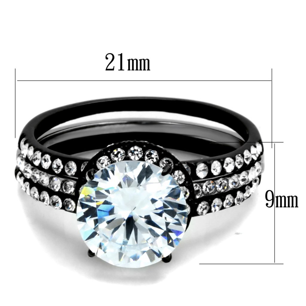 Marimor Jewelry His Hers 3 Piece Black Stainless Steel and Titanium Wedding Engagement Ring Band Set Size Women's 05 Men's 12