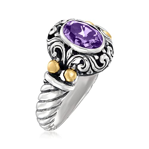 Ross-Simons 1.20 Carat Amethyst Bali-Style Ring in Sterling Silver With 18kt Yellow Gold. Size 7