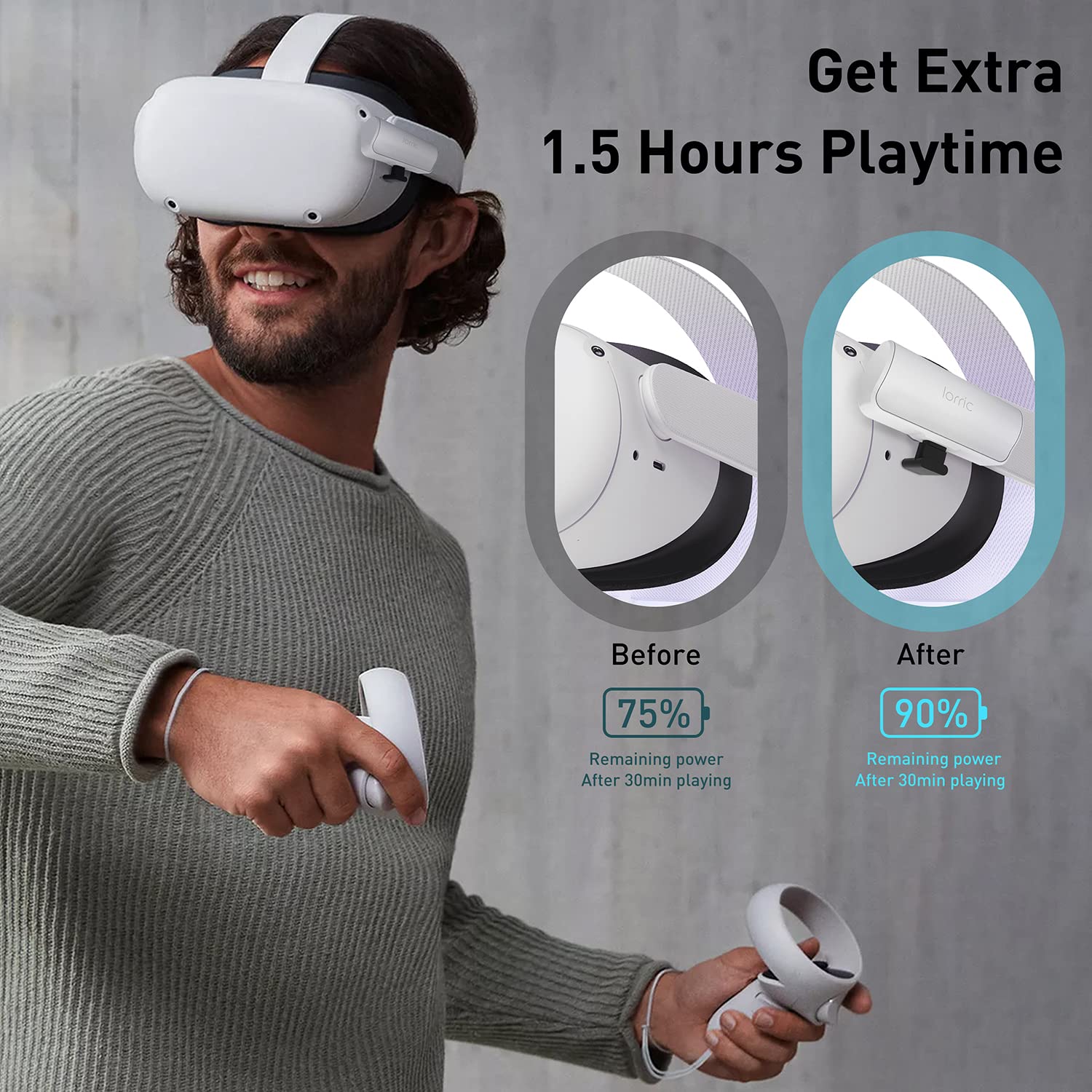 Oculus Quest 2 Battery Pack, Slim and Lightweigt, Cable-Free to Extend 1.5hrs Game Time
