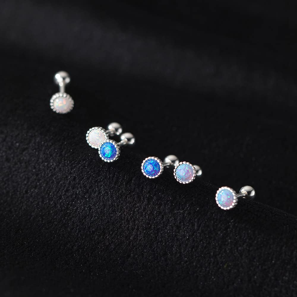 S925 Sterling Silver 18G Opal Round Cartilage Stud Earrings Minimalist Helix Tragus Piercing Studs Daith Conch Earring Barbell Post, White Opal