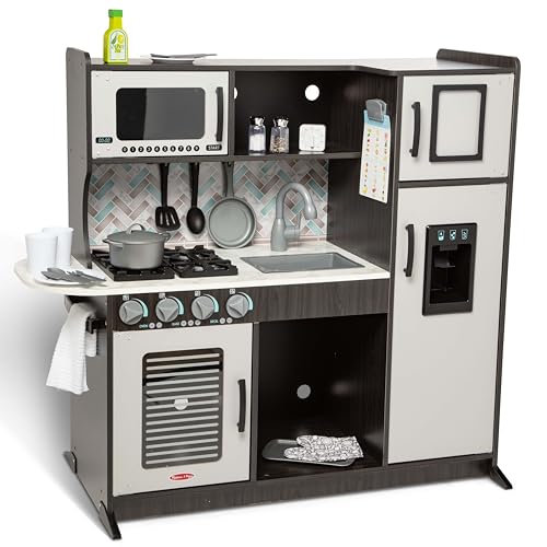 Melissa & Doug Wooden Chef’s Pretend Play Toy Kitchen With “Ice” Cube Dispenser – Charcoal Gray - Kitchen Play Set For Toddlers And Kids Ages 3+