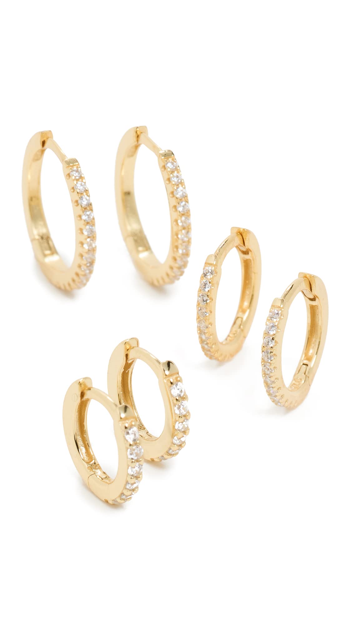 SHASHI Women's Triples Pave Hoop Earrings Set, Gold, One Size